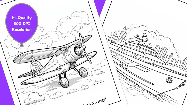 Boats & Planes Coloring Pages: 20 Fun Designs (PDF) - Etsy