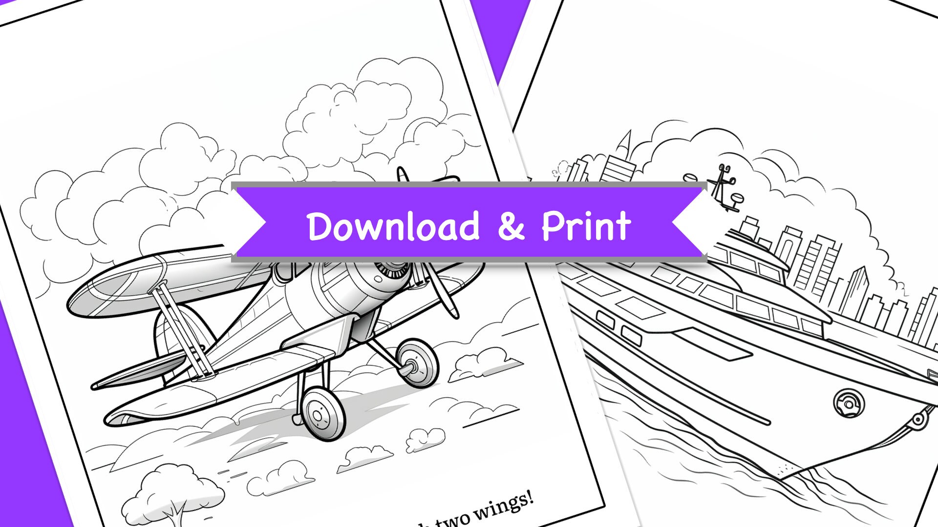 Boats & Planes Coloring Pages: 20 Fun Designs (PDF) - Etsy