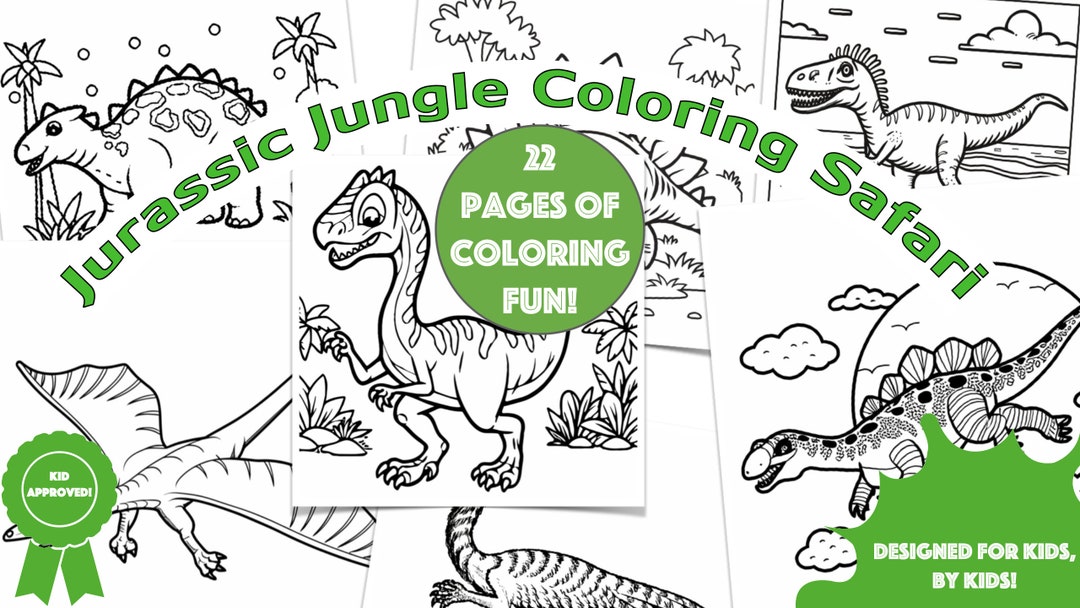Dinosaur Coloring Book: 22 Jungle Safari Pages (PDF) - Etsy