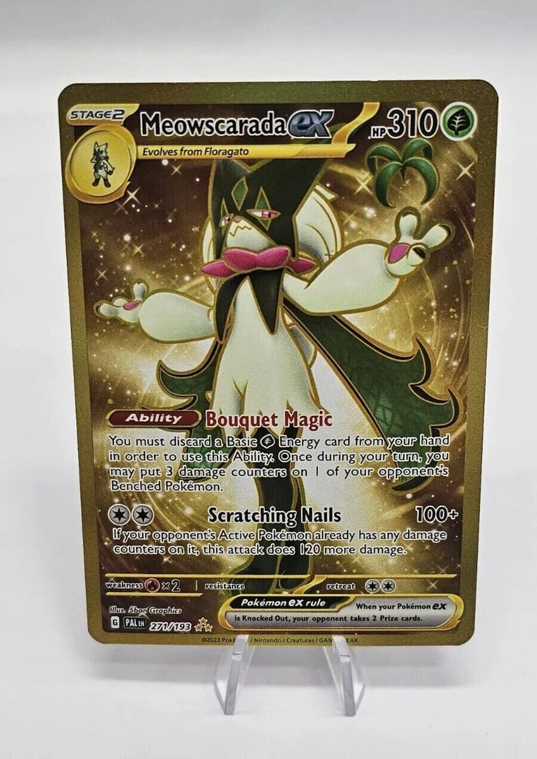 Meowscarada Ex 271/193 Paldea Evolved pokemon Gold Hyper Rare Pokemon ...