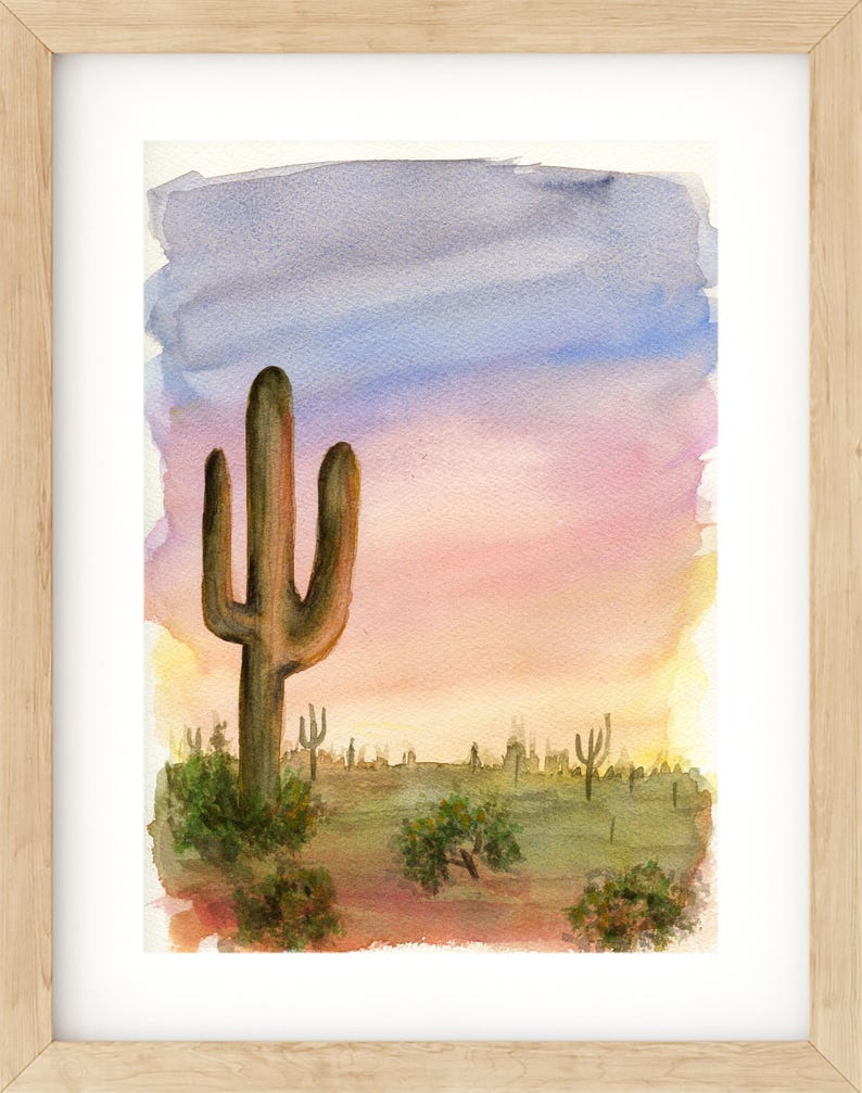 Saguaro Cactus Original Watercolor Painting, Southwestern Decor Wall ...