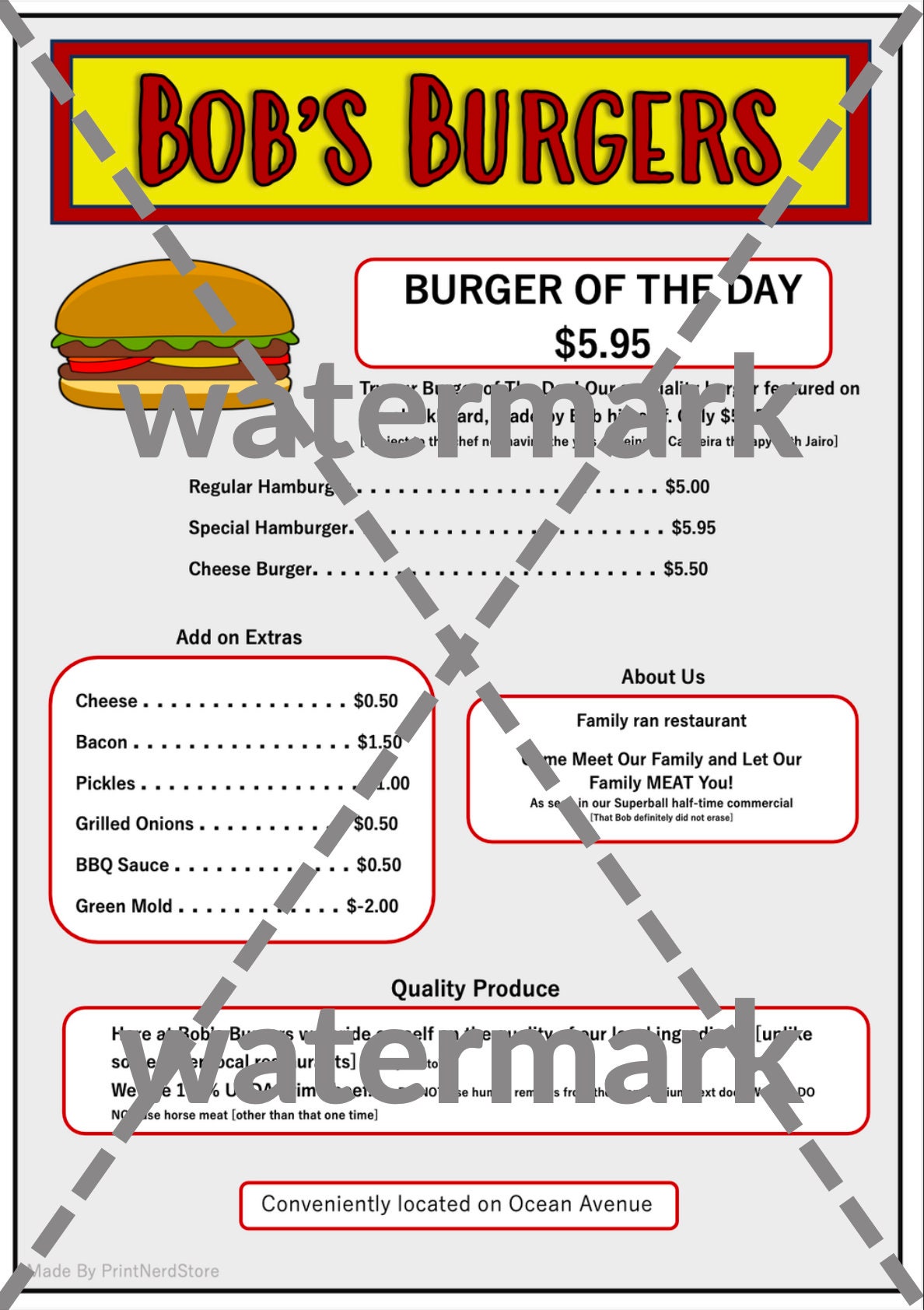 Bob's Burgers Inspired Menu - DIGITAL DOWNLOAD - Etsy