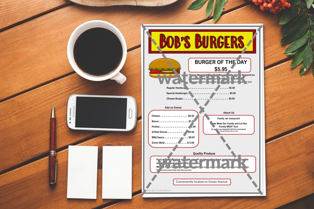 Bob's Burgers Inspired Menu - DIGITAL DOWNLOAD - Etsy