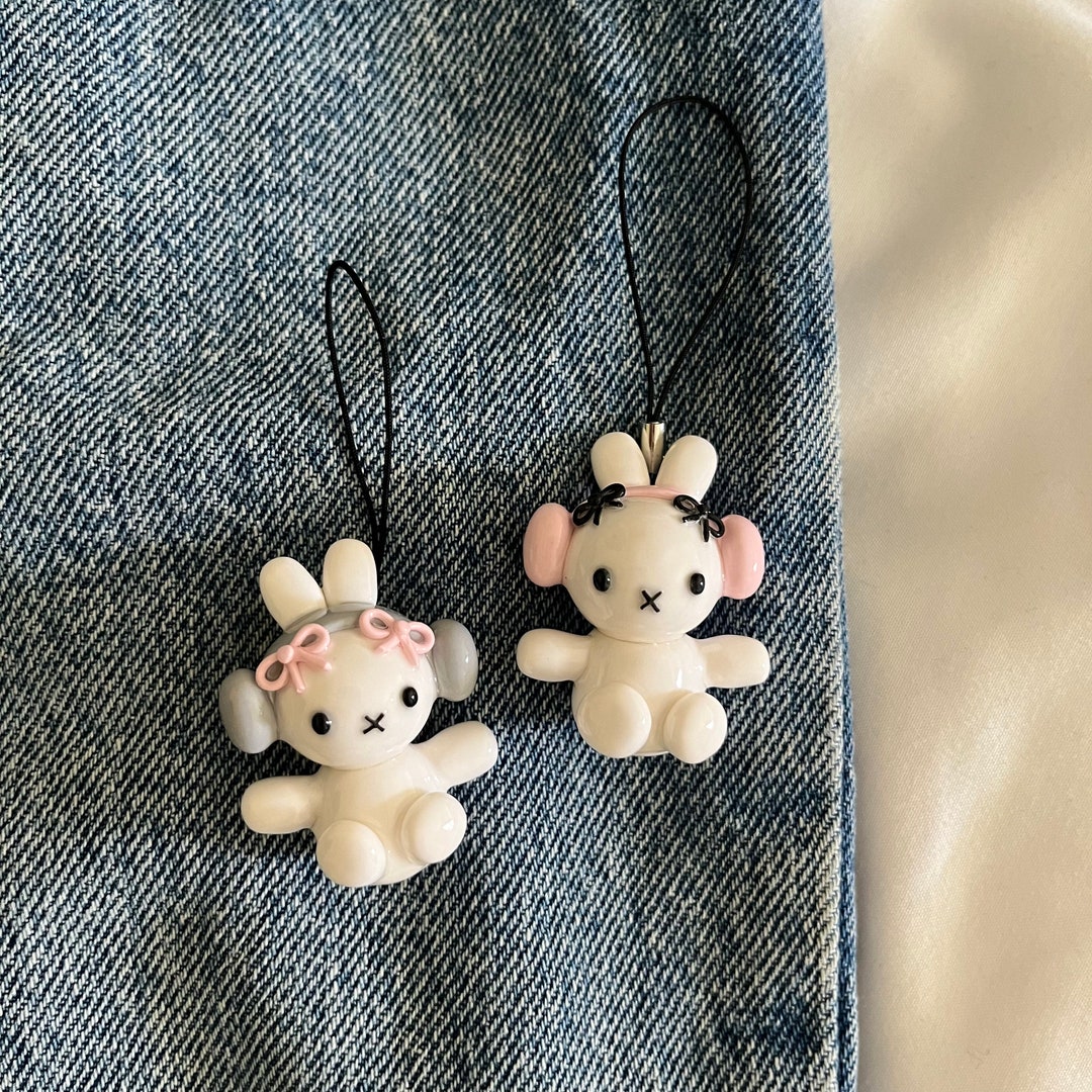 Headphone Miffy With Bows Phone Keychain Charm Handmade Polymer Clay ...