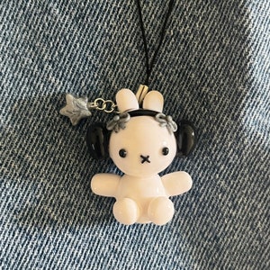 Black Headphone Miffy With Bows Phone Keychain Charm Handmade Polymer Clay Charm - Etsy