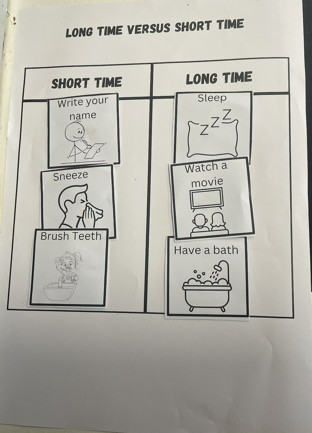 Short Time Versus Long Time Worksheet - Etsy
