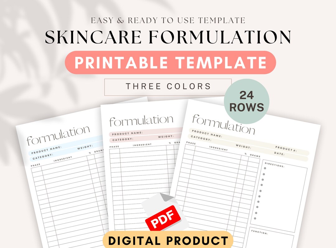 Skincare Formulation Template PDF Printable Recipe Cosmetics Natural ...