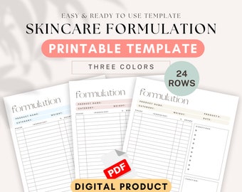 Cosmetic Formulation Workbook PDF | Printable Skincare Recipe Template ...