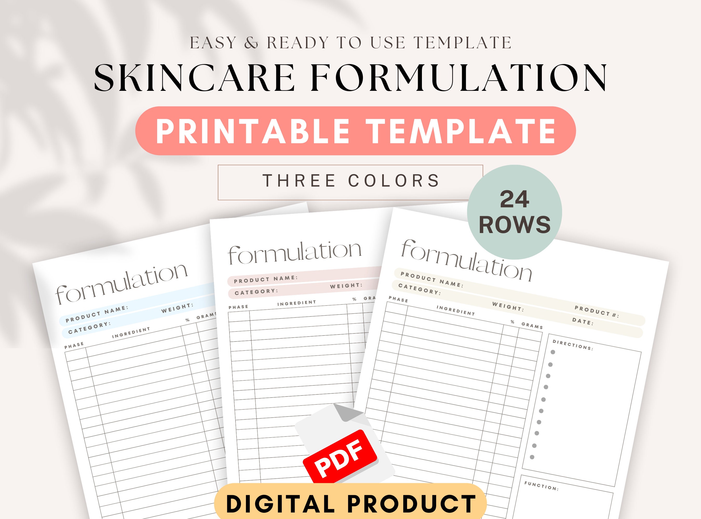 Skincare Formulation Template PDF Printable Recipe Cosmetics Natural ...