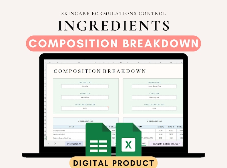 Skincare Formulation Excel Sheet: Ingredient Breakdown (digital ...