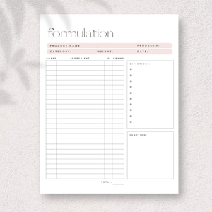 Cosmetic Formulation Printable Templates | Recipe Writing Sheets (PDF ...