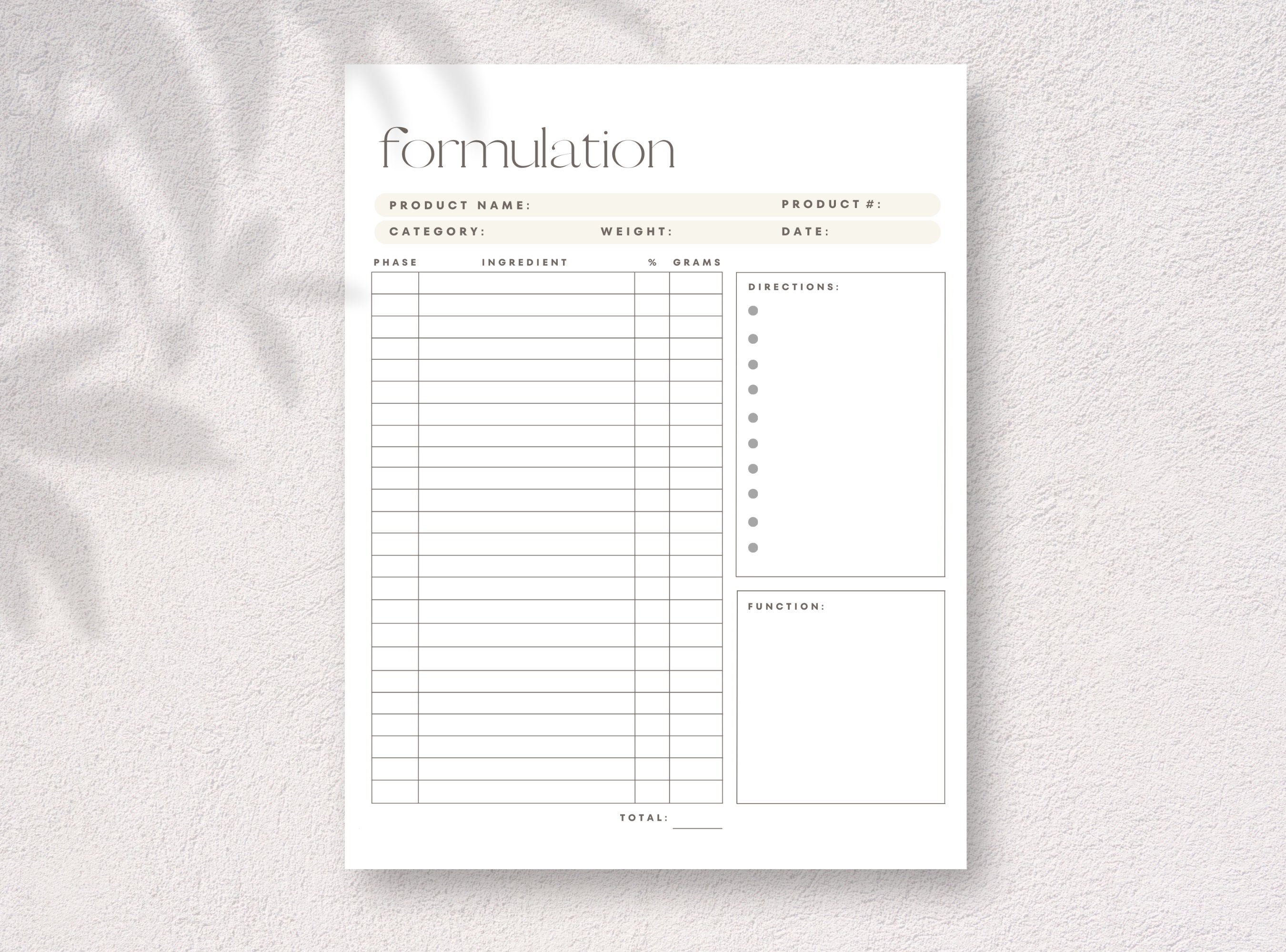 Skincare Formulation Template PDF Printable Recipe Cosmetics Natural ...
