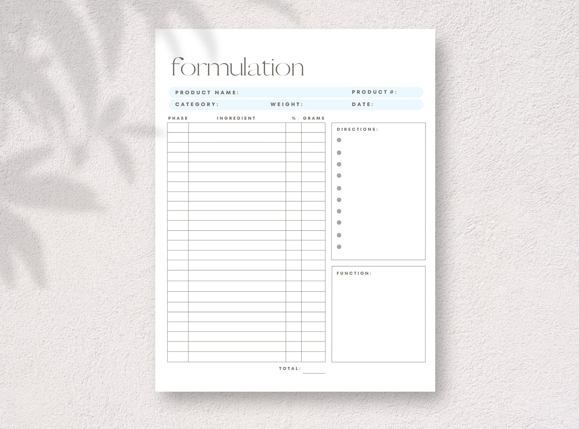Skincare Formulation Template PDF Printable Recipe Cosmetics Natural ...