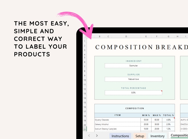 Skincare Formulation Excel Sheet: Ingredient Breakdown (digital ...