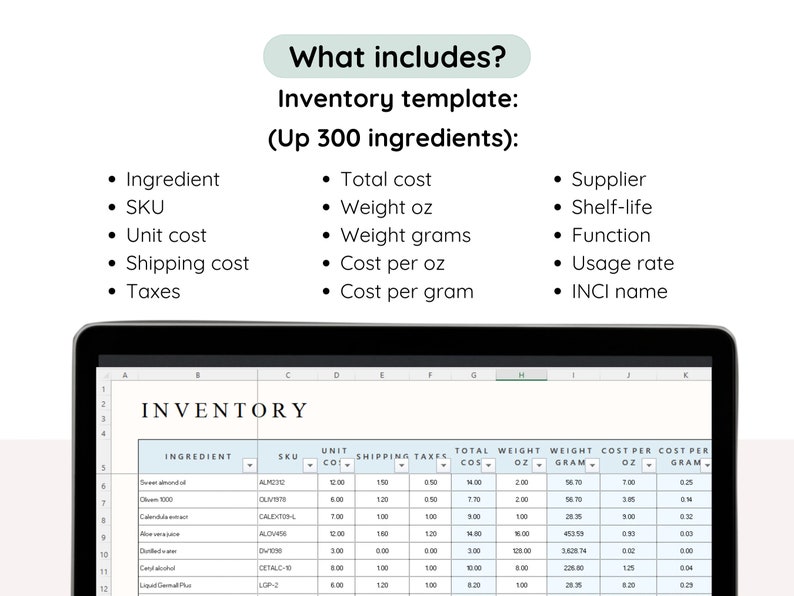 Cosmetic Formulation Management Excel | Recipes, Inventory & Cost ...