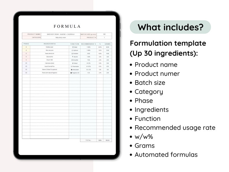 Skincare Formulation Template | Cosmetic Recipe & Inventory Spreadsheet ...
