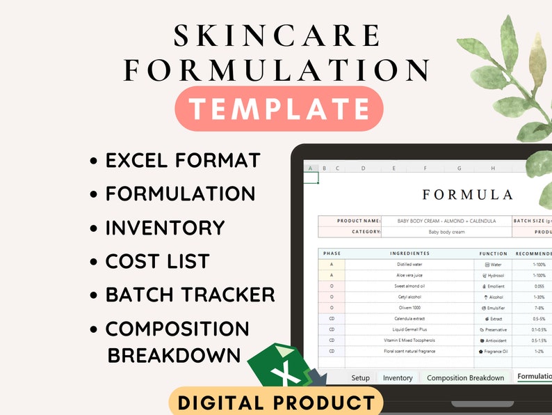 Skincare Formulation EASY and SIMPLE Template for Cosmetics Recipes ...