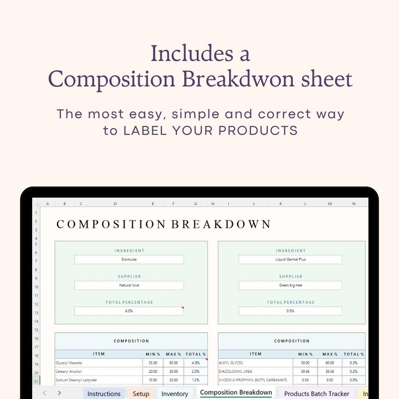 Cosmetic Formulation Management Excel | Recipes, Inventory & Cost ...