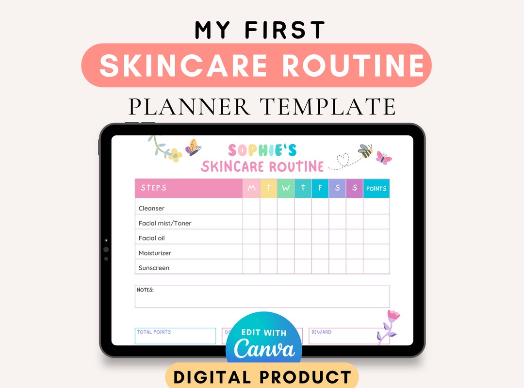 Skincare Routine Planner Template for Teens Skincare Steps for Kids ...