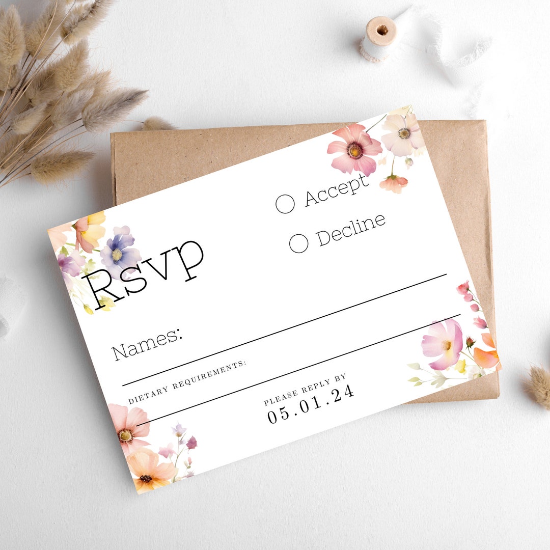 Summer Wildflower RSVP Card, Minimal Digital RSVP Card, Modern Simple ...