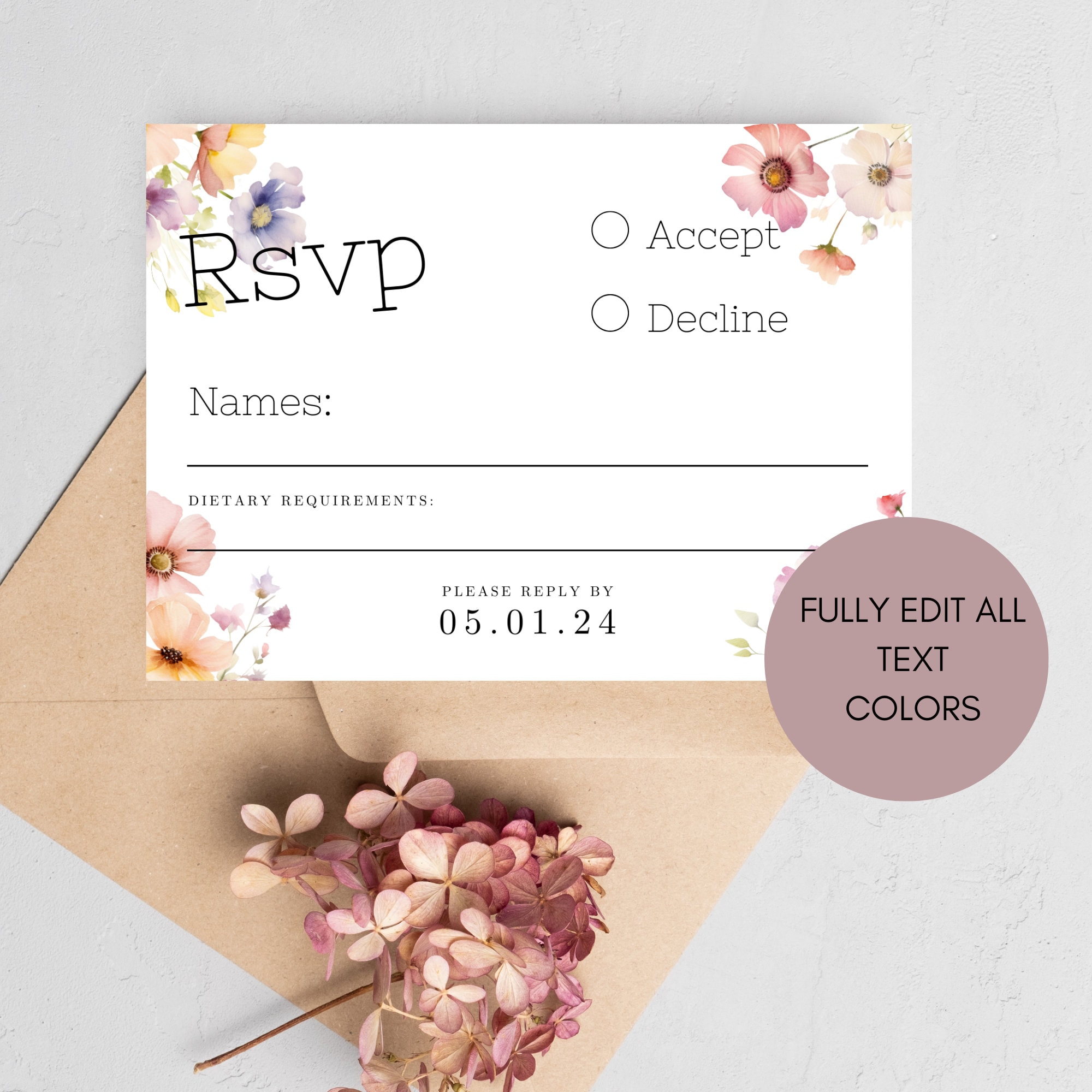 Summer Wildflower RSVP Card, Minimal Digital RSVP Card, Modern Simple ...