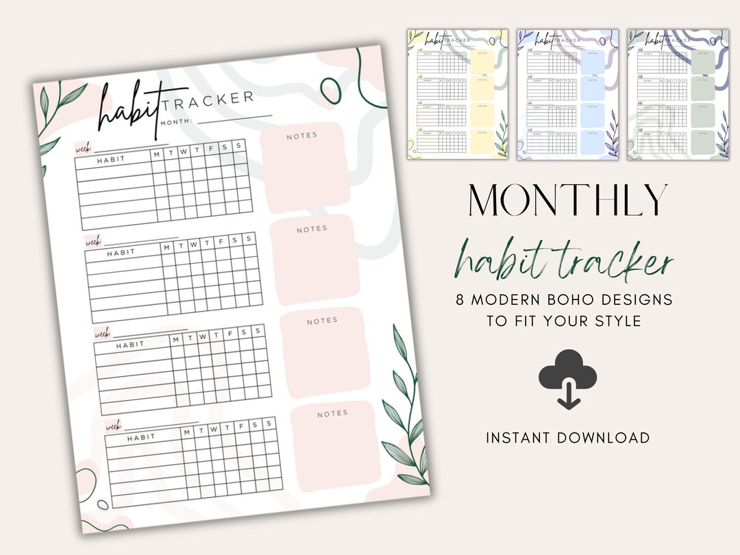 Modern Boho Habit Tracker Canva Template - Etsy