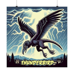 Thunderbird Myth Poster Native American Legend Art, Vintage Cryptozoology Wall Decor, Mysterious ...