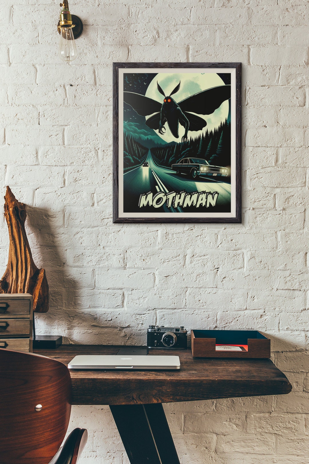Mothman Encounter Poster Retro Cryptozoology Art, Legend of Point Pleasant Decor, Creepy ...