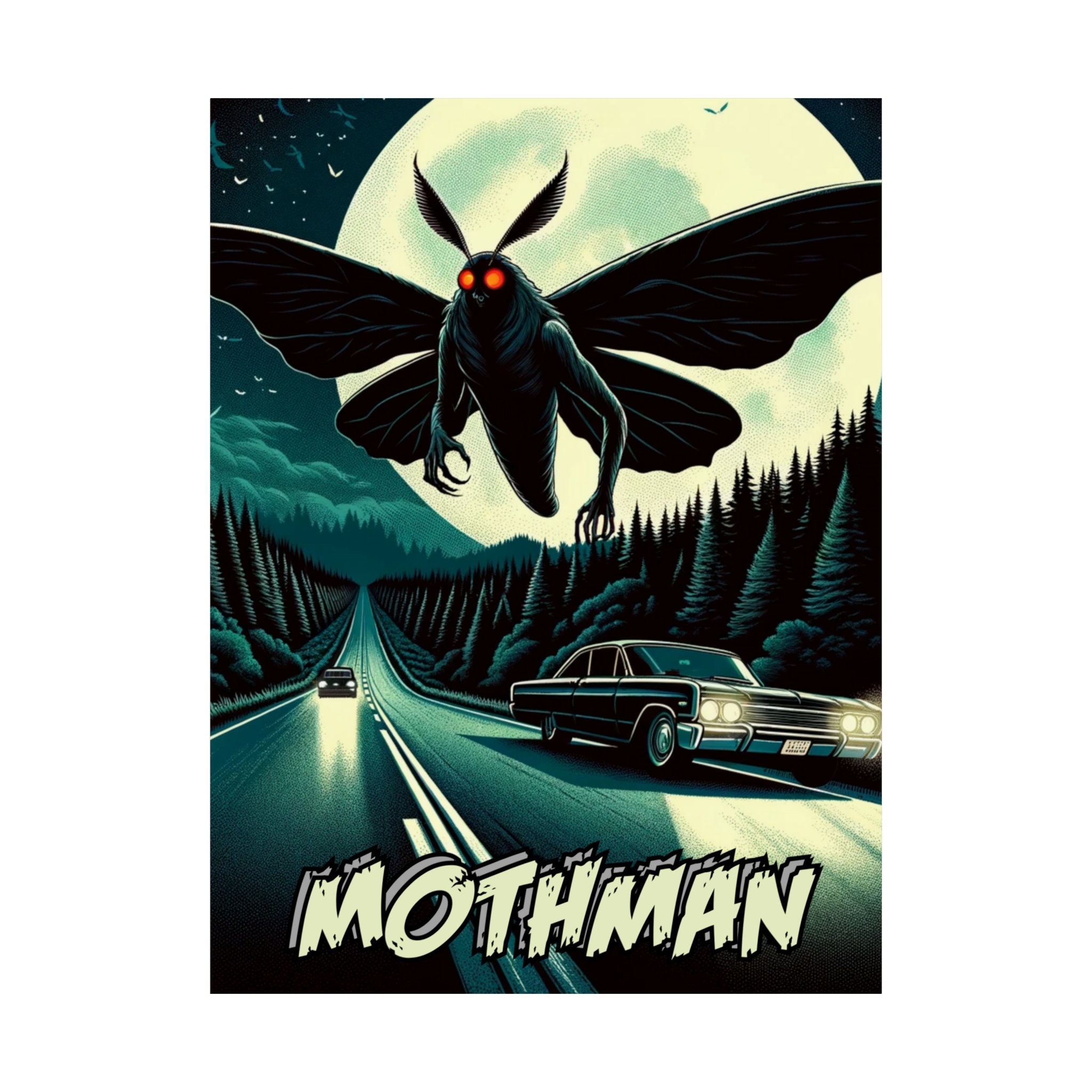 Mothman Encounter Poster Retro Cryptozoology Art, Legend of Point Pleasant Decor, Creepy ...