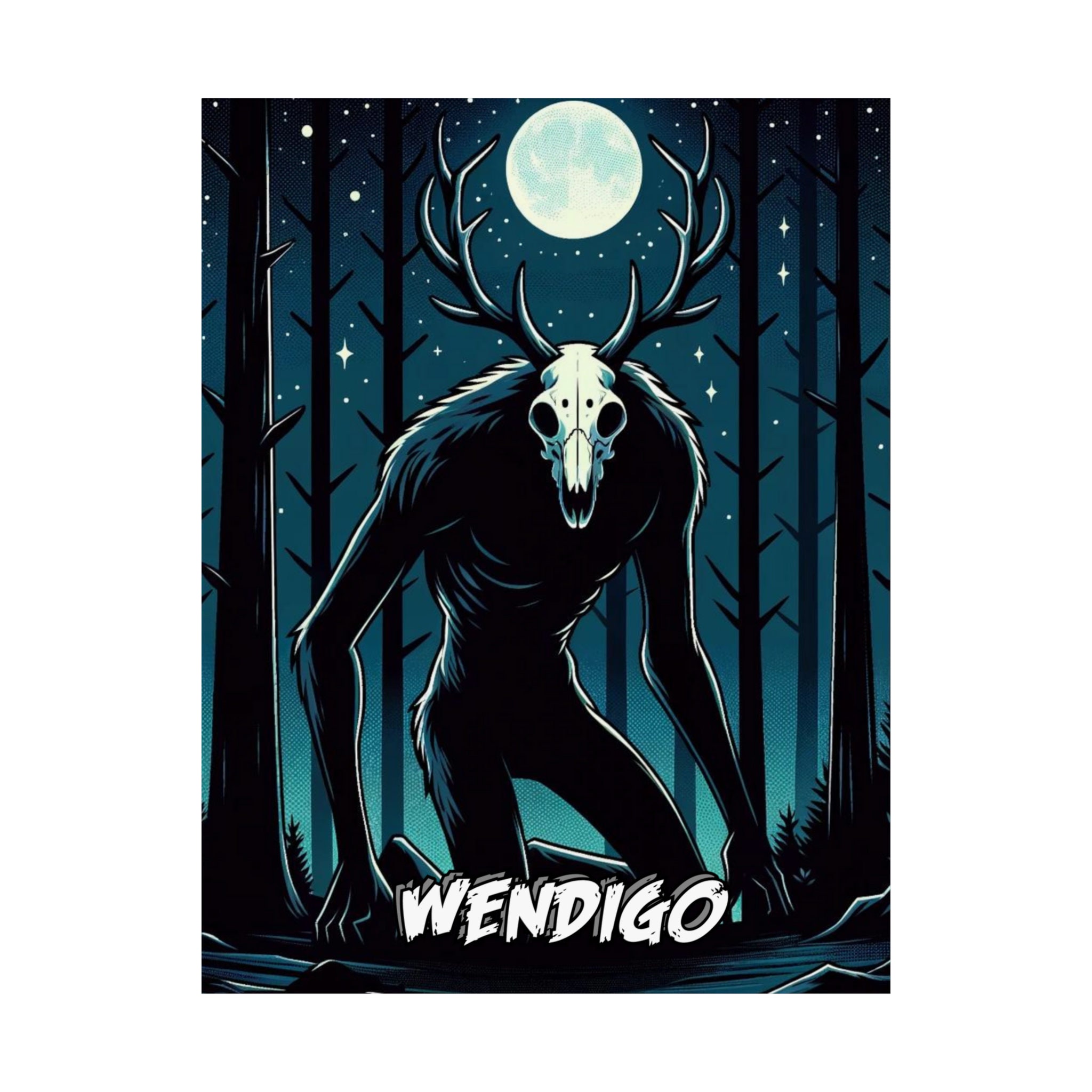 Wendigo Folklore Poster Algonquin Myth Creature Art, Creepy Forest ...