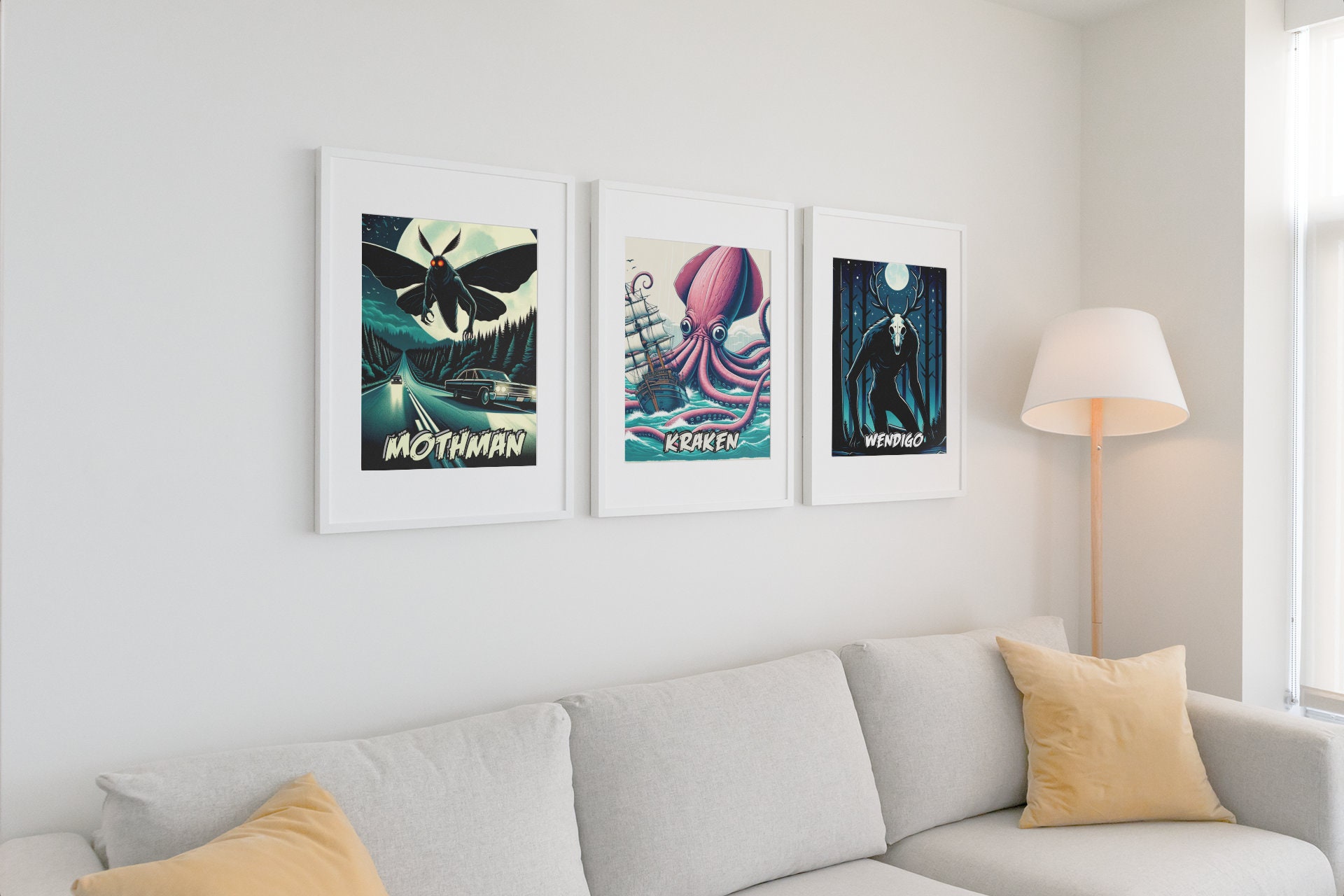 Mothman Encounter Poster Retro Cryptozoology Art, Legend of Point Pleasant Decor, Creepy ...