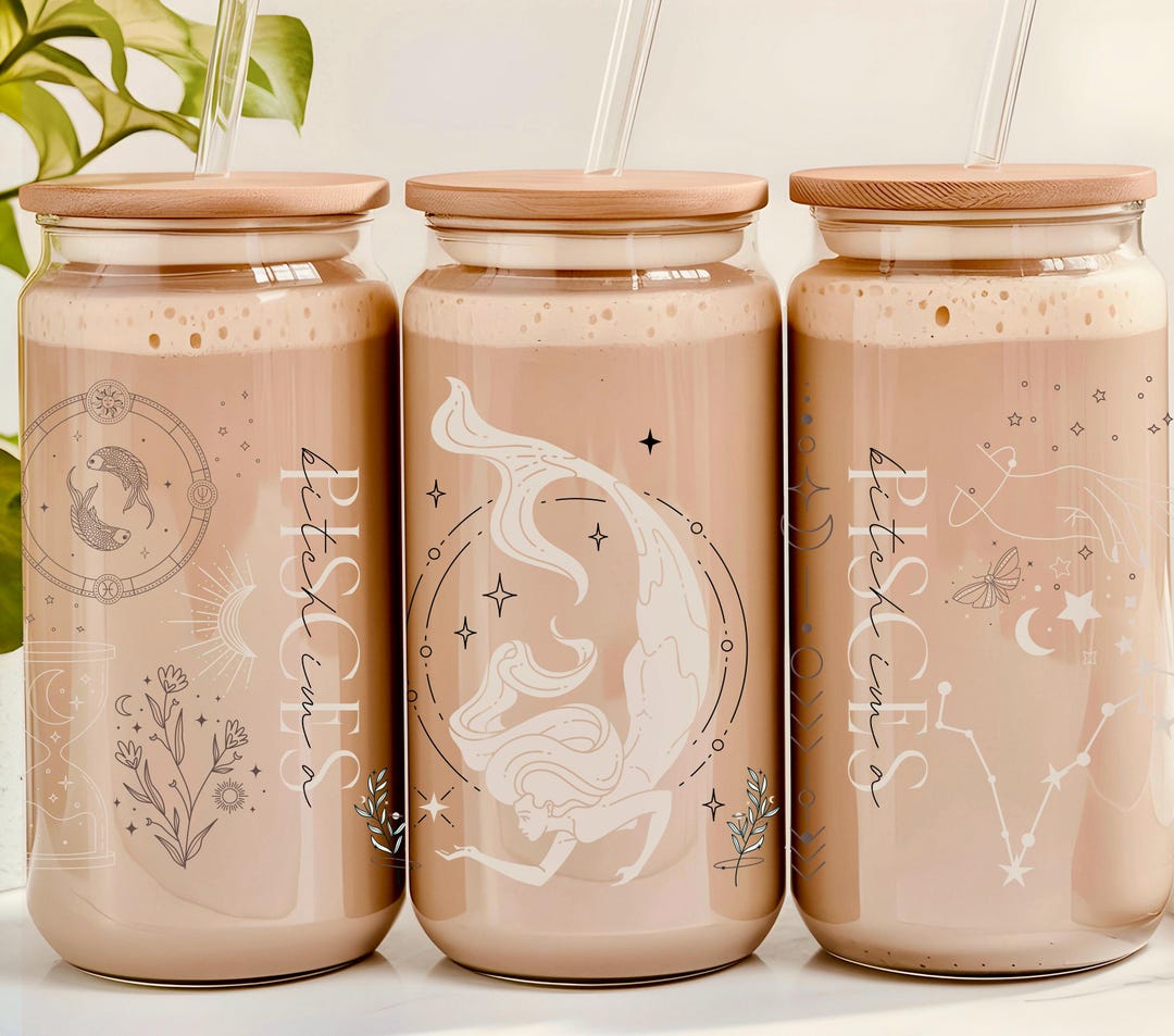 Pisces Glass Cup, Zodiac Glass Can Cup With Straw, Astrology Tumbler ...