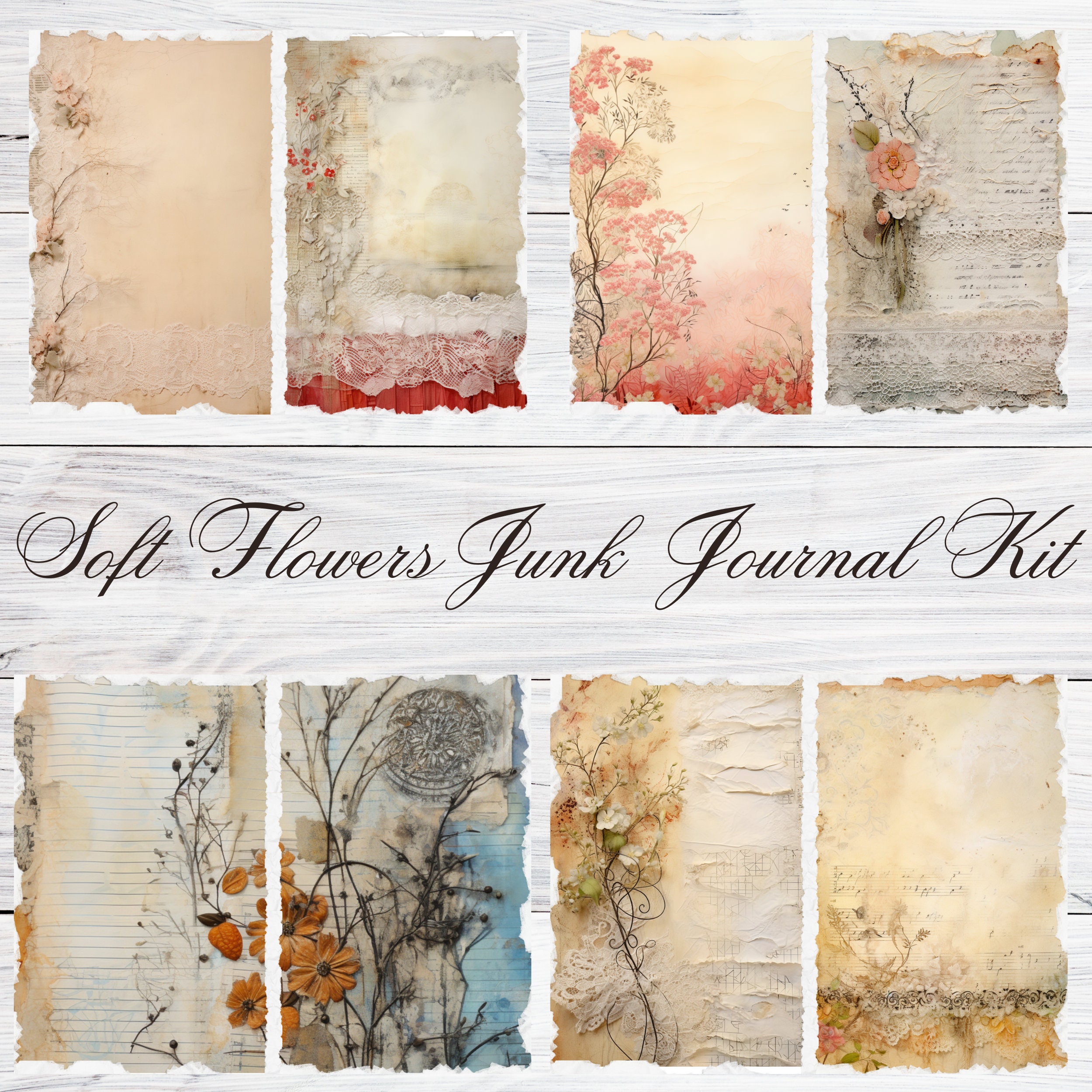 DIY Junkjournaling Kit Soft Flowers Folio, Junk Journal Paperpack ...
