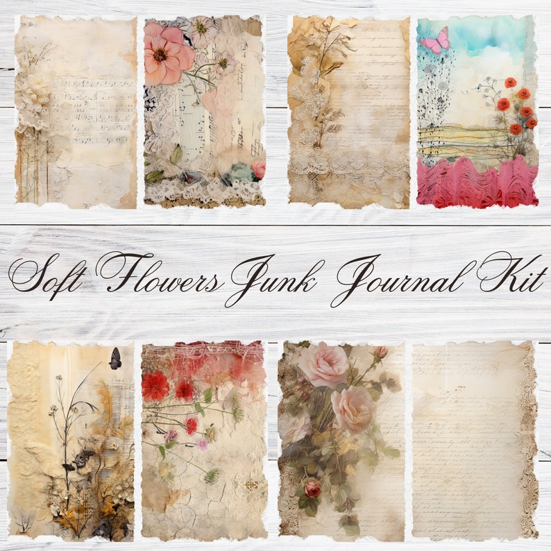 DIY Junkjournaling Kit Soft Flowers Folio, Junk Journal Paperpack ...