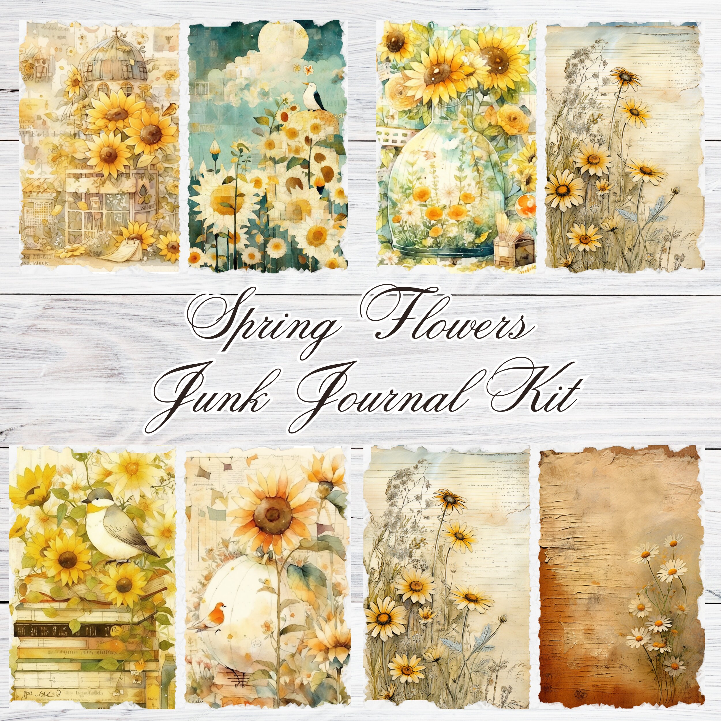 Flower Junk Journal Scrapbook Kit Vintage Printable Stickers Journaling ...