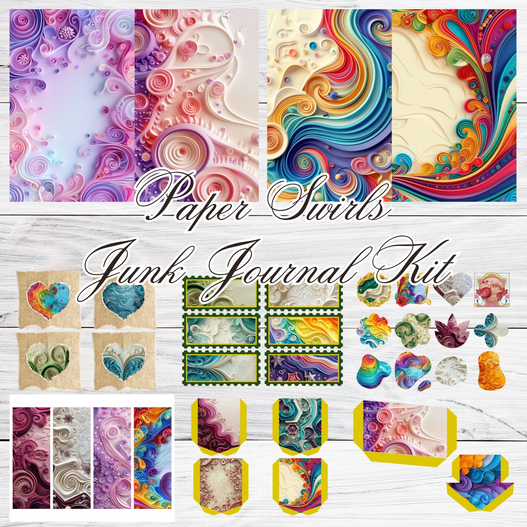 Junk Journal Kit Paper Swirls Colorful Watercolor Scrapbook Inspiring ...