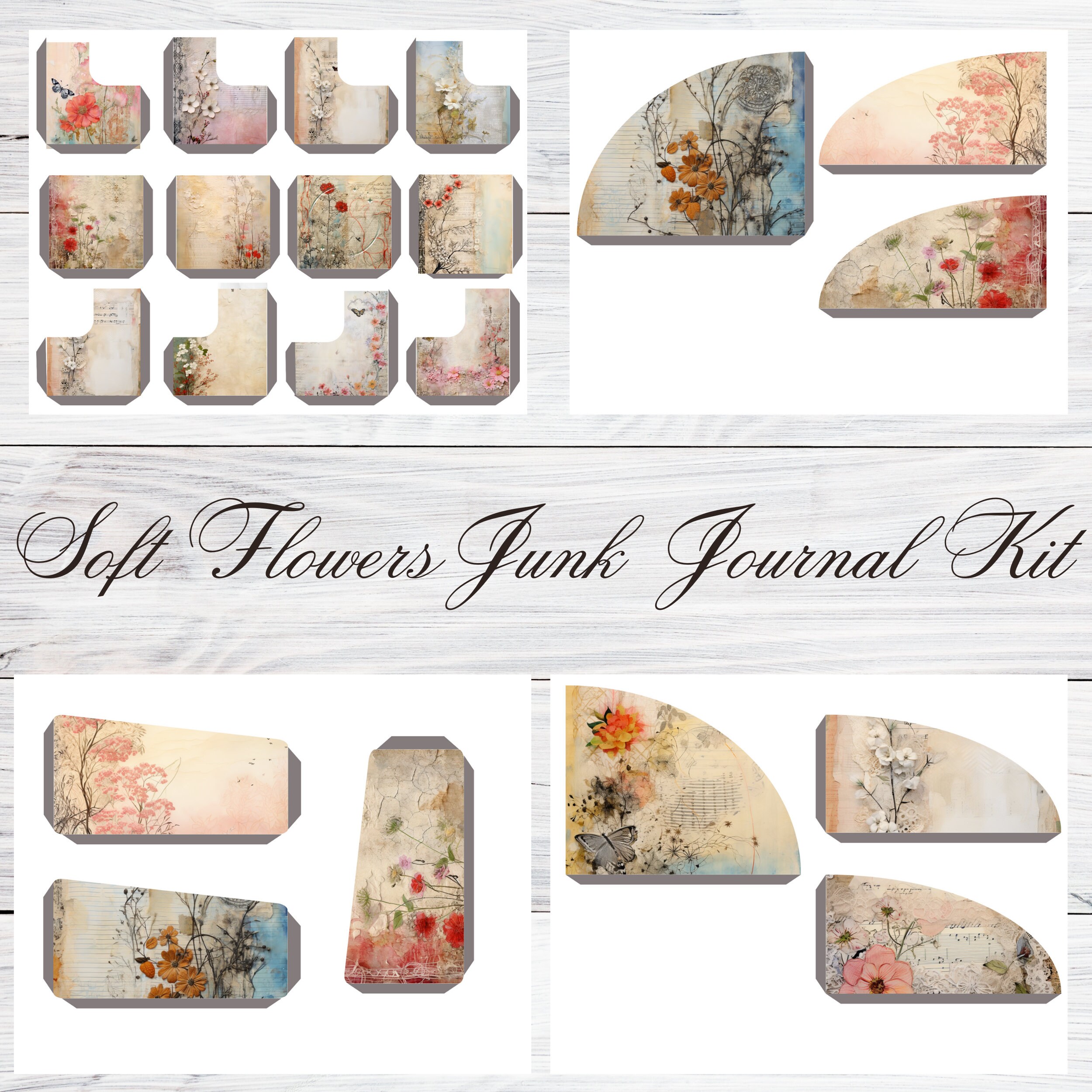 DIY Junkjournaling Kit Soft Flowers Folio, Junk Journal Paperpack ...