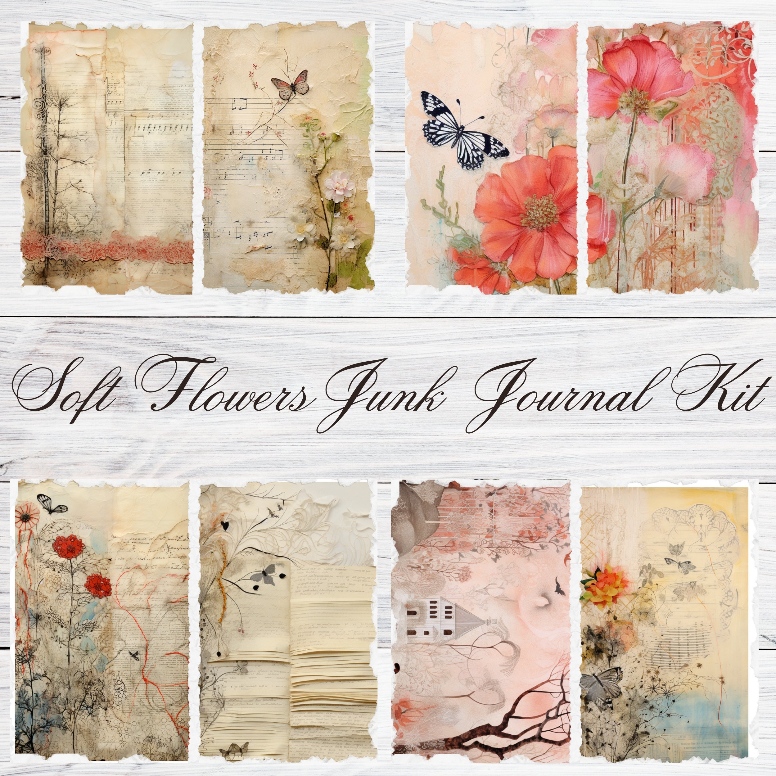 DIY Junkjournaling Kit Soft Flowers Folio, Junk Journal Paperpack ...