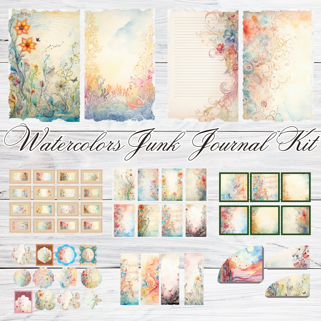 Watercolor Junk Journal Kit Journals Kits Pages Book Pack Scap ...