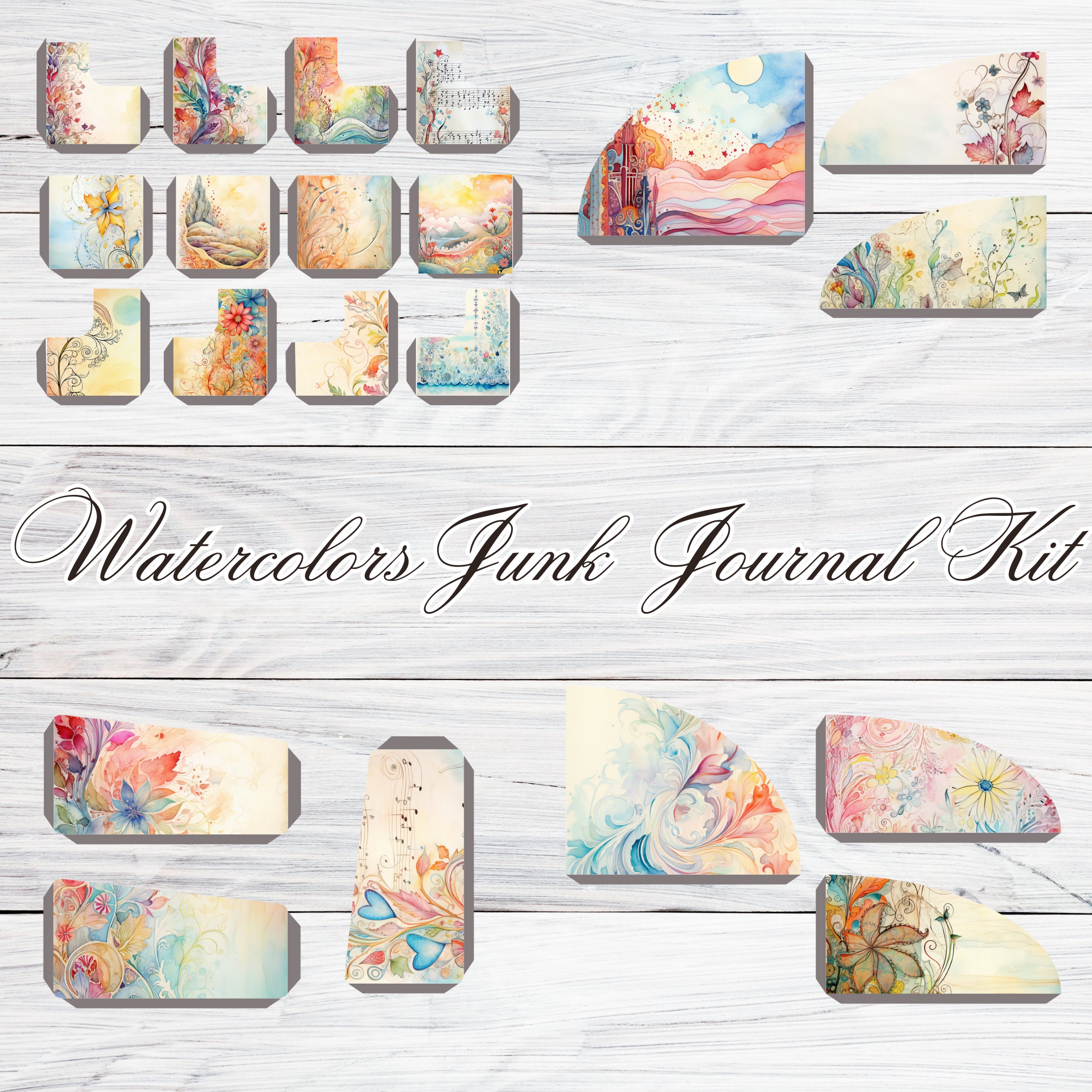 Watercolor Junk Journal Kit Journals Kits Pages Book Pack Scap ...