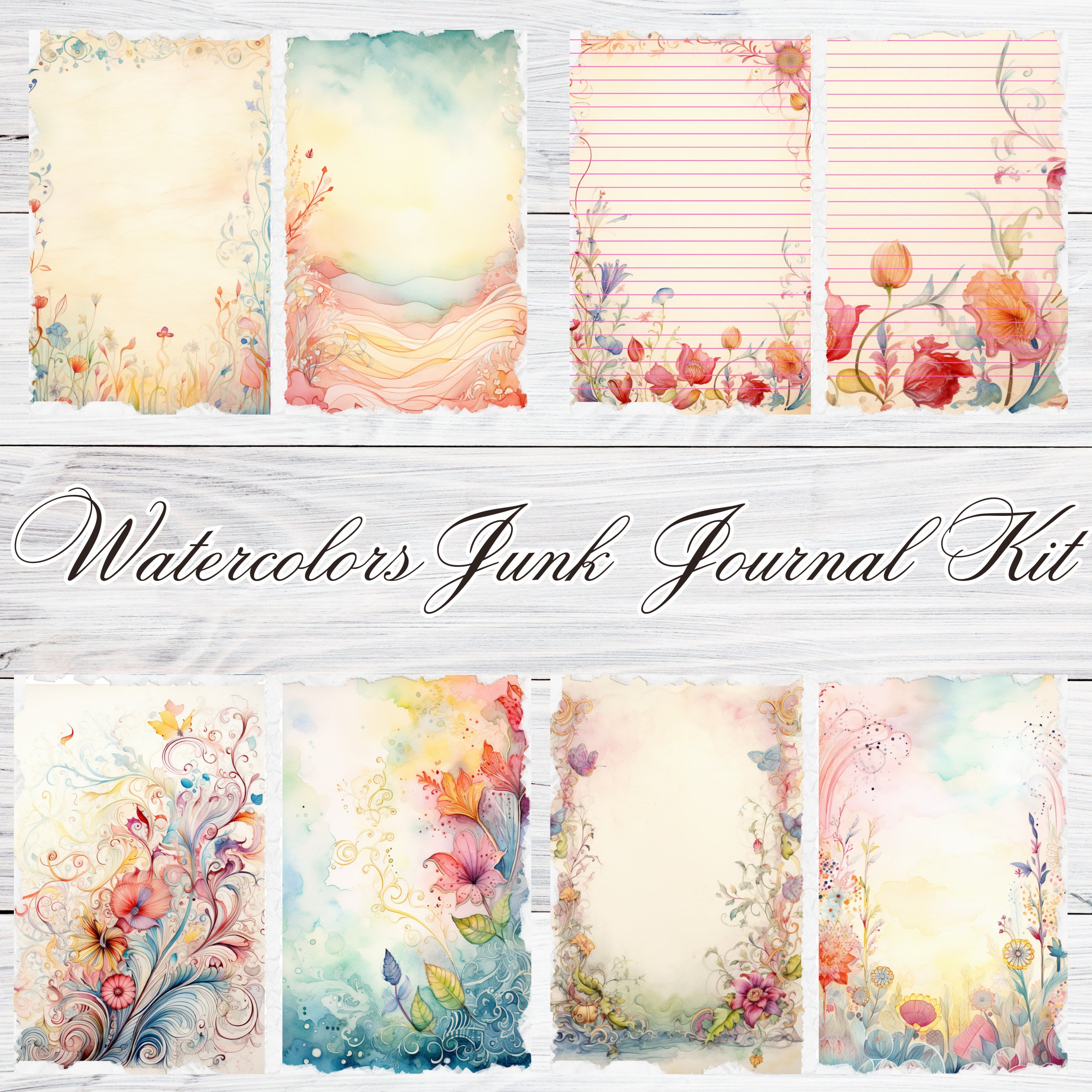 Watercolor Junk Journal Kit Journals Kits Pages Book Pack Scap ...