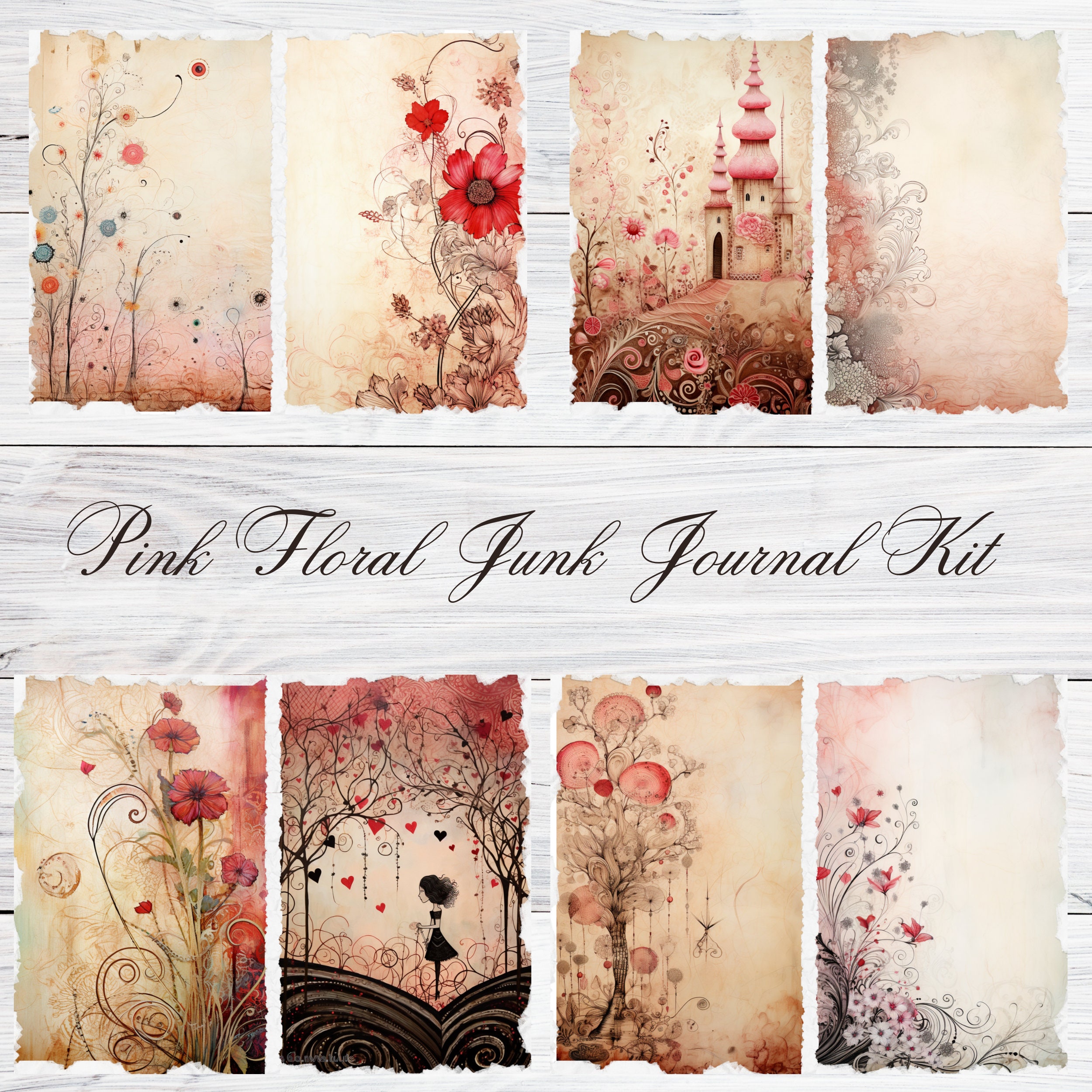Pink Floral Junk Journal Kit Vintage Journal Ephemera Newspaper Junk ...