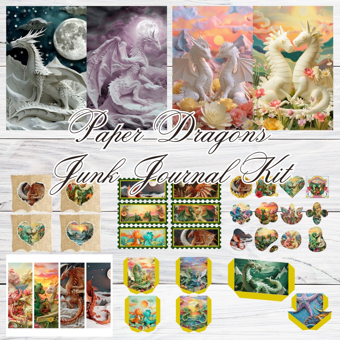 Junk Journal Kit Paper Dragons Colorful Watercolor Scrapbook Inspiring ...