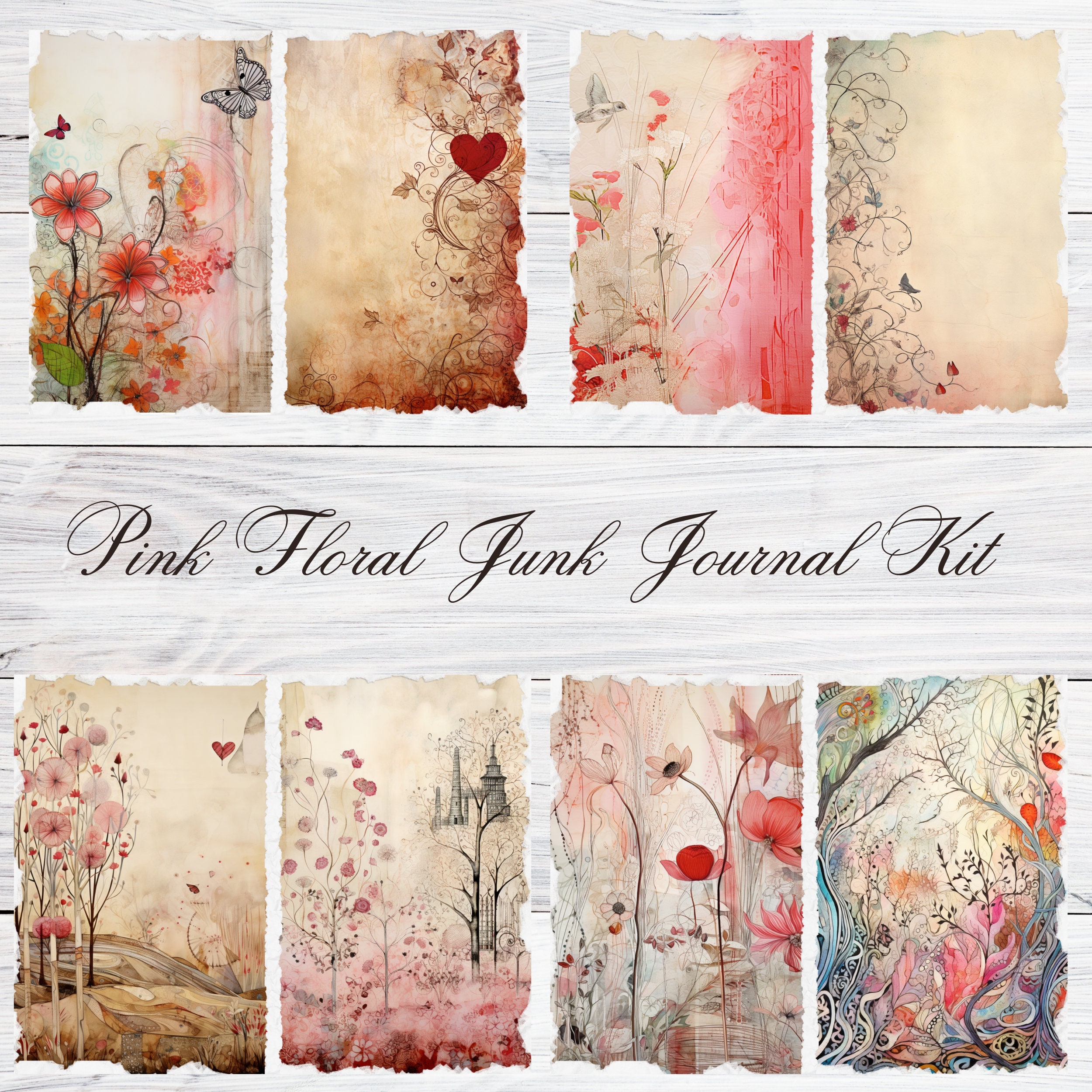 Pink Floral Junk Journal Kit Vintage Journal Ephemera Newspaper Junk ...