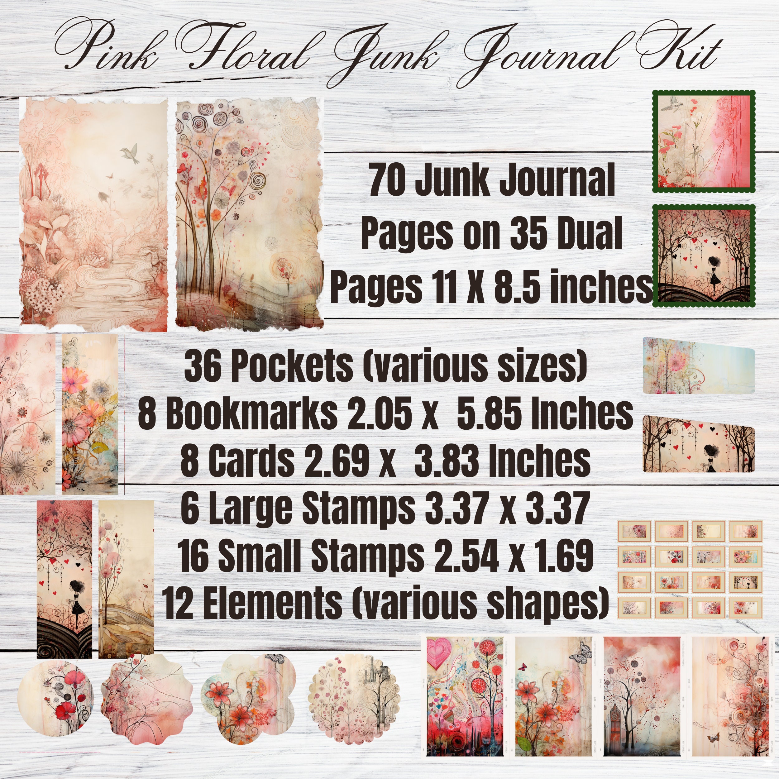 Pink Floral Junk Journal Kit Vintage Journal Ephemera Newspaper Junk ...