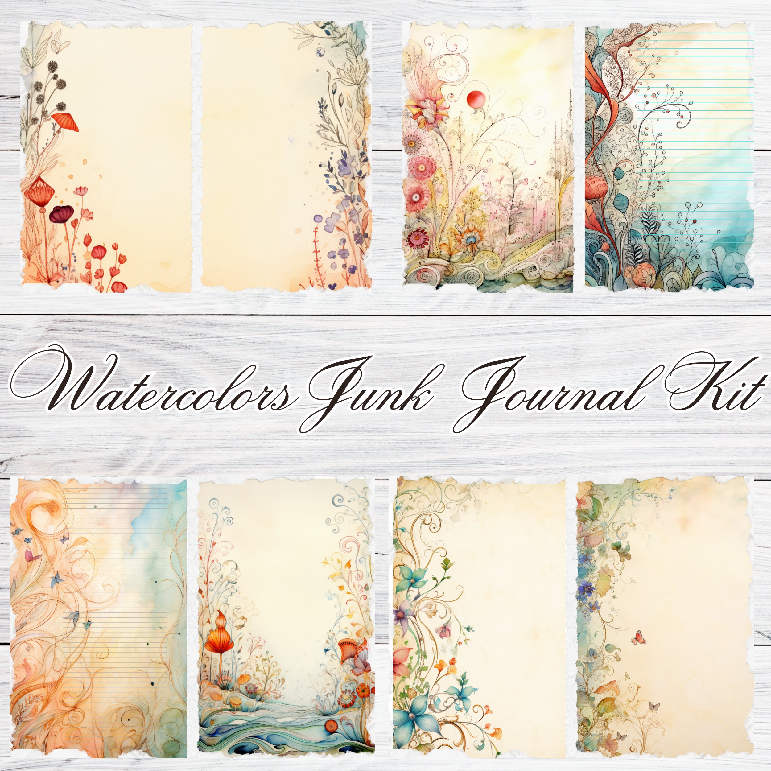Watercolor Junk Journal Kit Journals Kits Pages Book Pack Scap ...