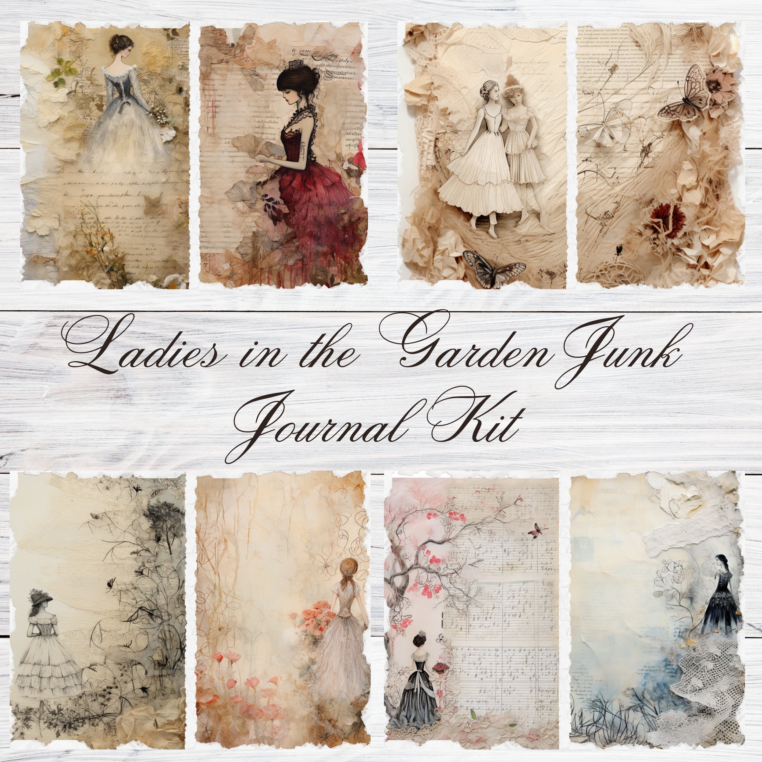 Vintage Junk Journal Kit Ladies in the Garden Natural Junkjournal ...