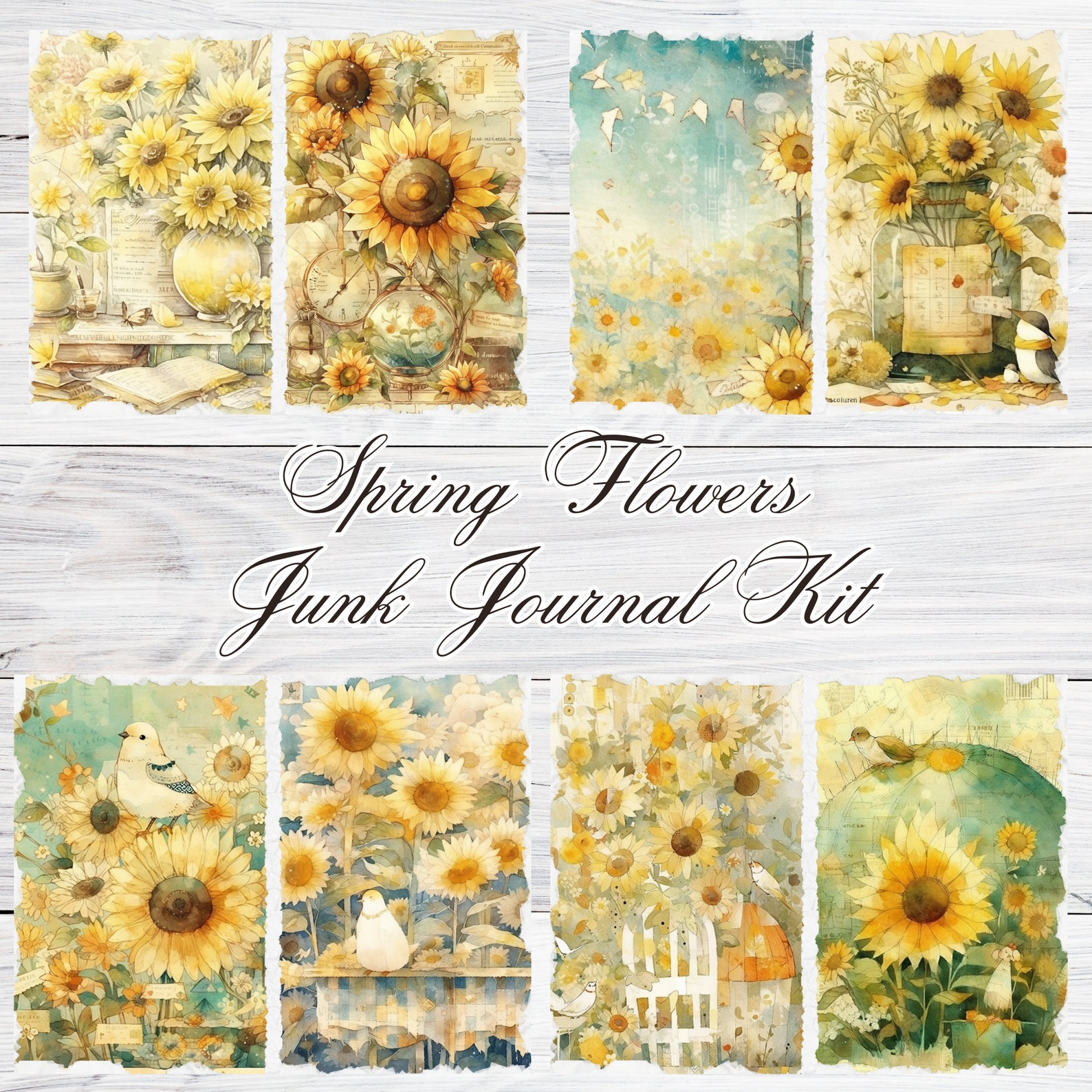 Flower Junk Journal Scrapbook Kit Vintage Printable Stickers Journaling ...