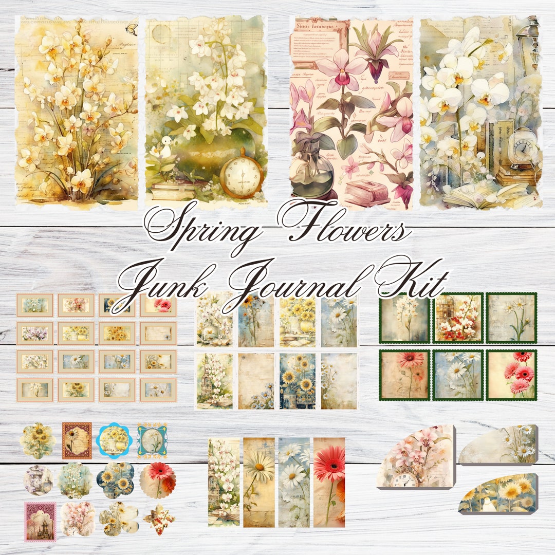 Flower Junk Journal Scrapbook Kit Vintage Printable Stickers Journaling ...