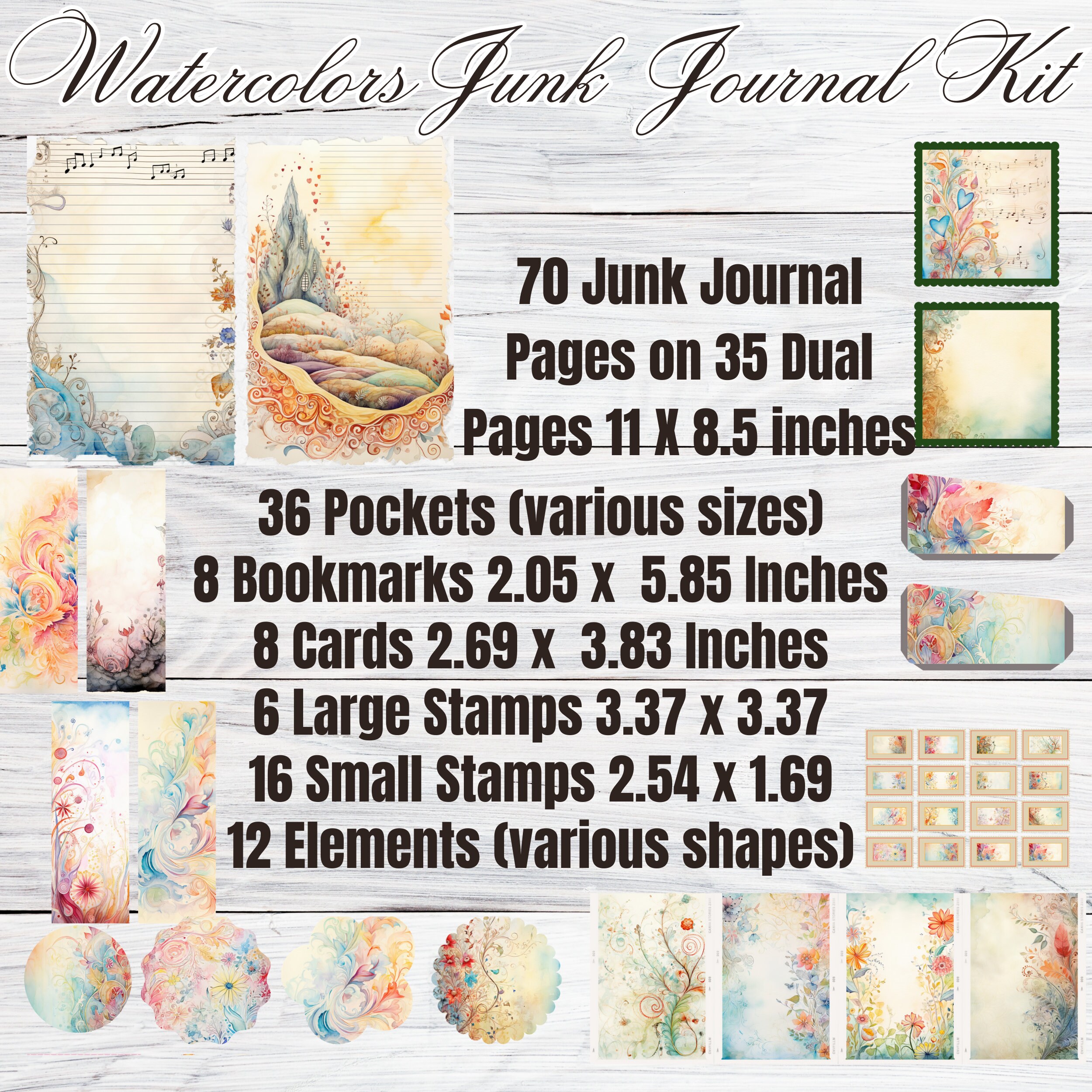 Watercolor Junk Journal Kit Journals Kits Pages Book Pack Scap ...
